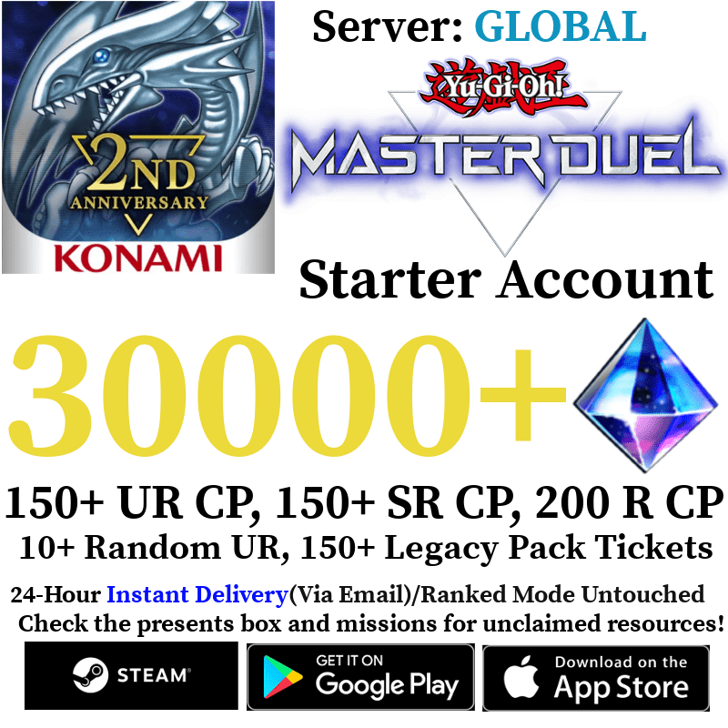 [GLOBAL] [INSTANT] 30000+ Gems Yu-Gi-Oh! Master Duel Starter Reroll Ac – Skye1204 Gaming Shop