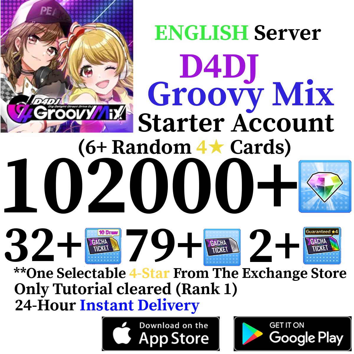 [EN] [INSTANT] 60000+ Gems + 4* | D4DJ Groovy Mix Starter Reroll ...