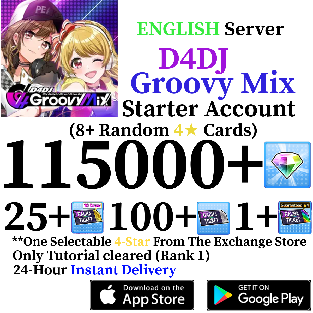 [EN] [INSTANT] 60000+ Gems + 4* | D4DJ Groovy Mix Starter Reroll ...